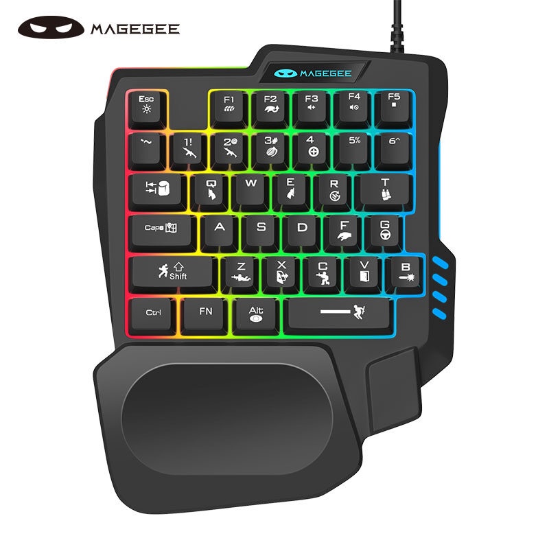 MageGee One Handed Mechanical Keyboard Mouse 35 Keys Rainbow Backlit ...