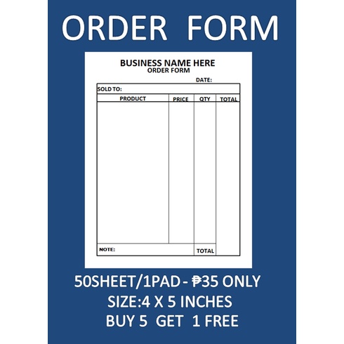 Order Form Pad (w/out businessname,logo,details)50sheet | Shopee ...