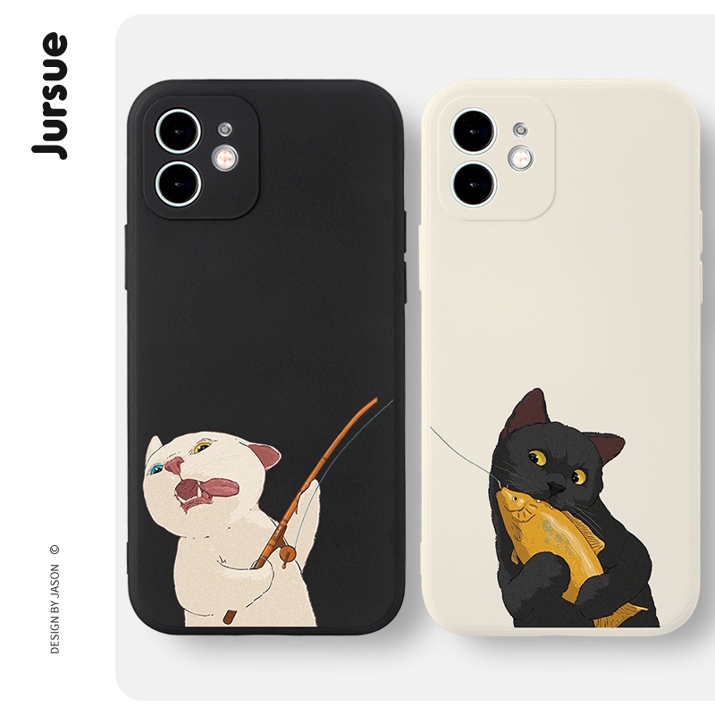 JURSUE Soft Silicone Couple Cute Funny Shockproof Square Phone Case ...