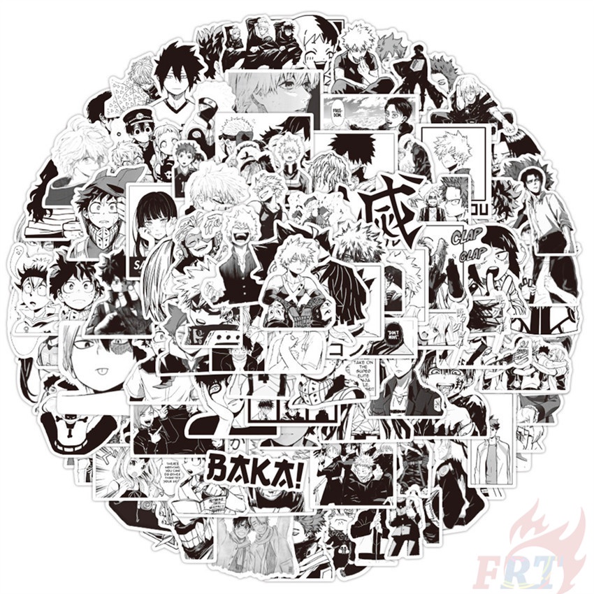 100Pcs/Set Classical Black & White Anime Cartoon Series A Mixed ...