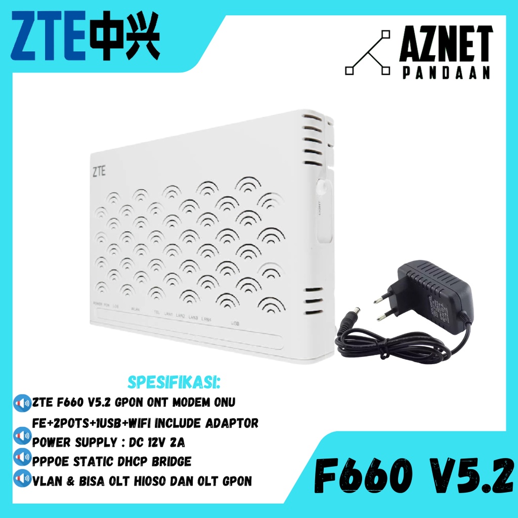 Zte F660 V6 GPON ONT MODEM ONU FE+2POTS+1USB+WIFI INCLUDE Adapter ...