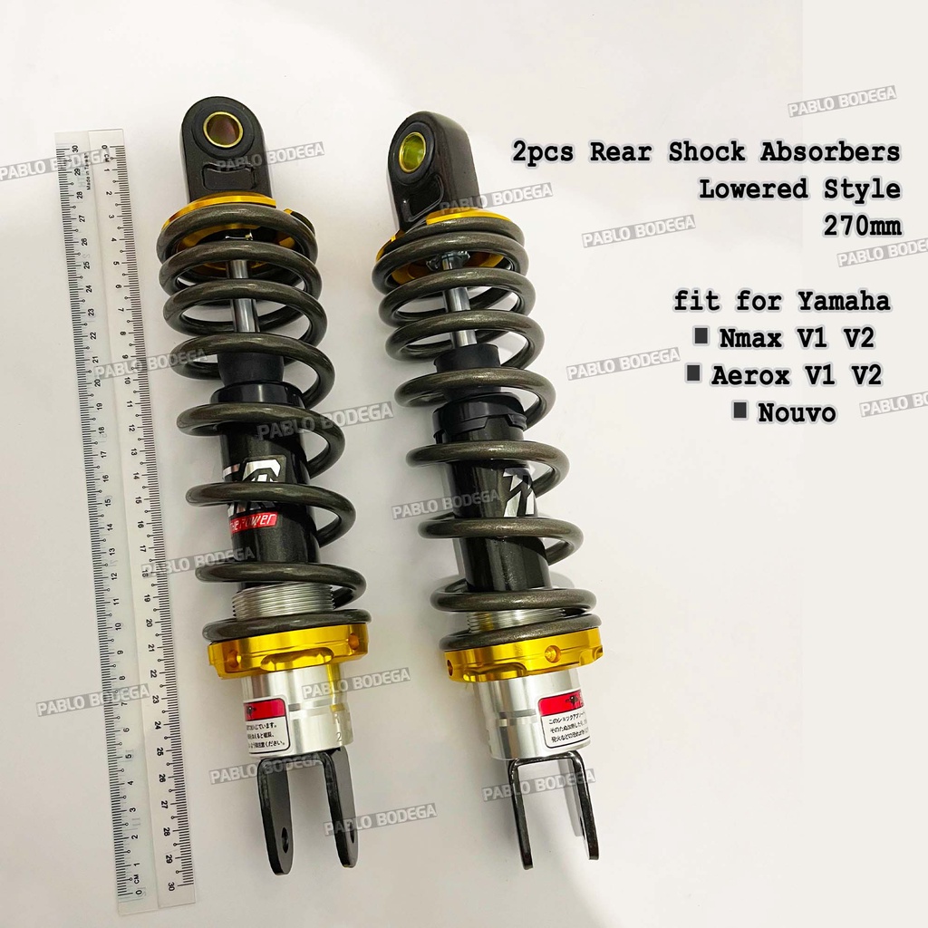 Aerox V1 V2 Nmax V1 V2 Nouvo 2 pcs Set Rear TITANIUM BLACK Shock 270mm Lowered Style Plug and ...