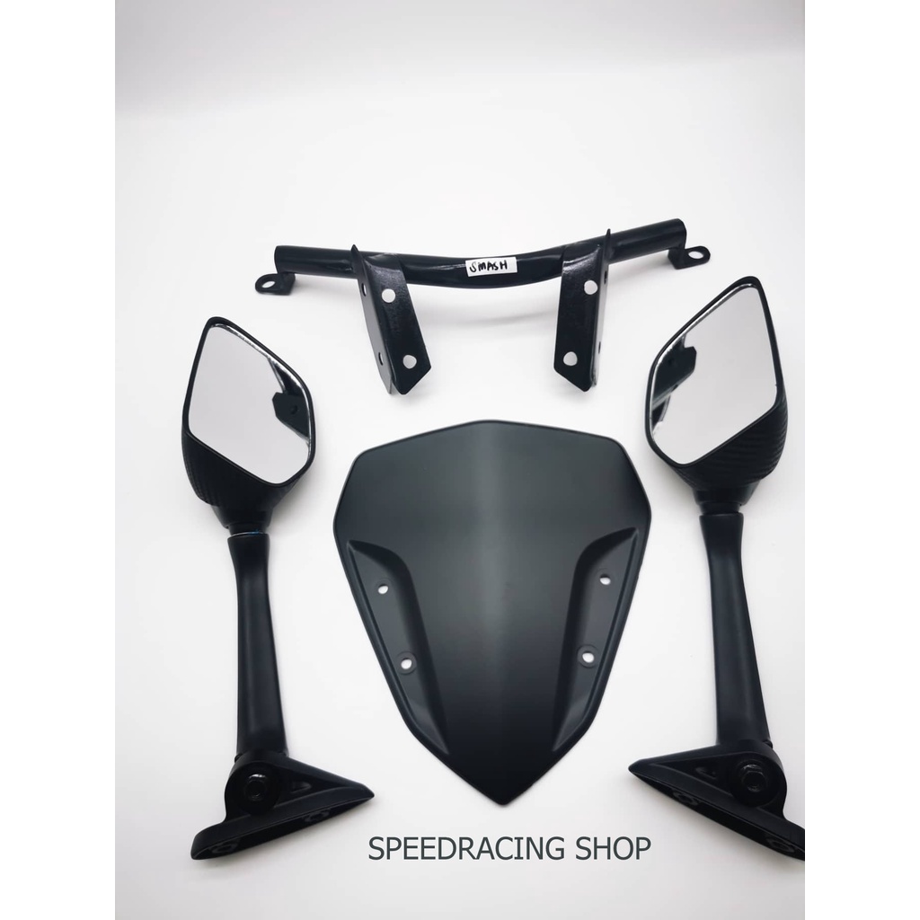 Black side mirror/braket with visor for aerox/click v1/mio/beat w/out ...
