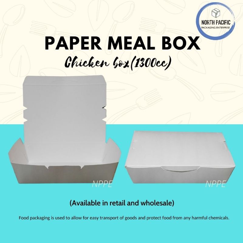 Paper Meal Box - Chicken Laminated White/ Brown-Silver 1300CC (25pcs ...