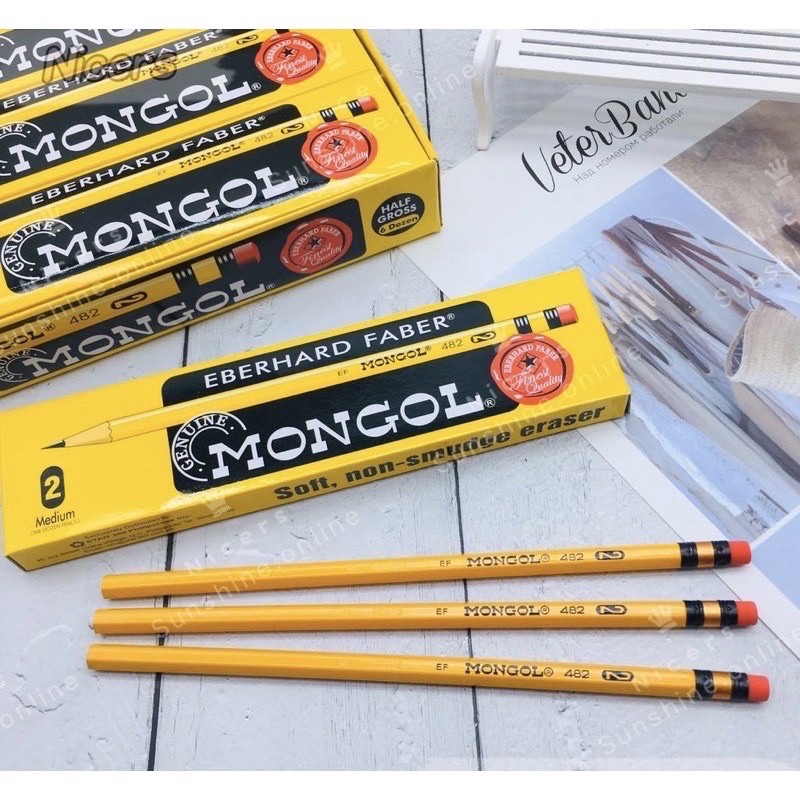 12pcs #1,#2,#3 Original Mongol Pencil W/eraser lapis | Shopee Philippines