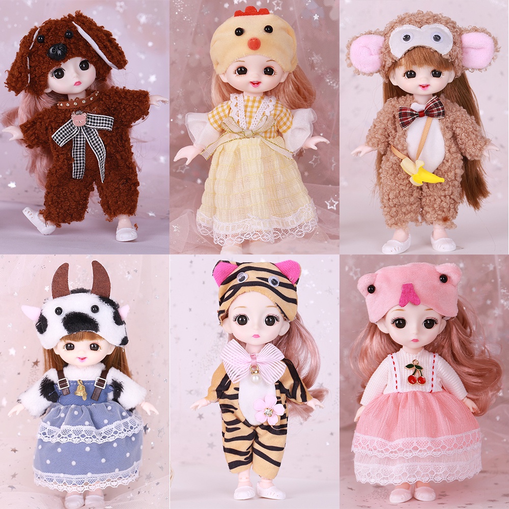 17cm Cute Ball Jointed Doll Plastic with Full Set Clothes Shoes Wig ...