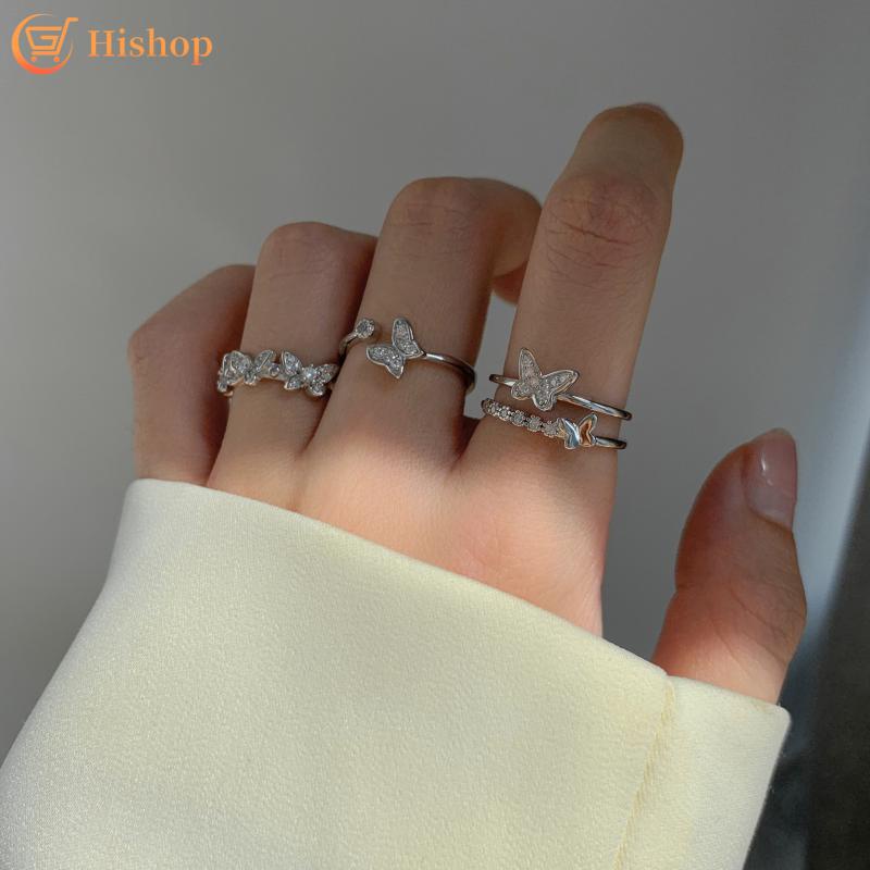 Fashion Crystal Butterfly Ring Set for For Women Sliver Rings ...