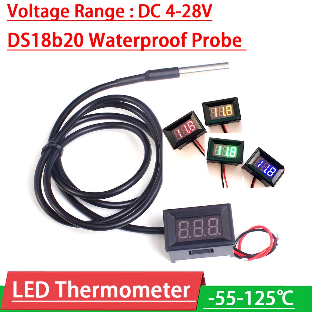 DC 12V 24V DS18b20 LED Digital Thermometer -55 ~+125 Celsius Degrees ...