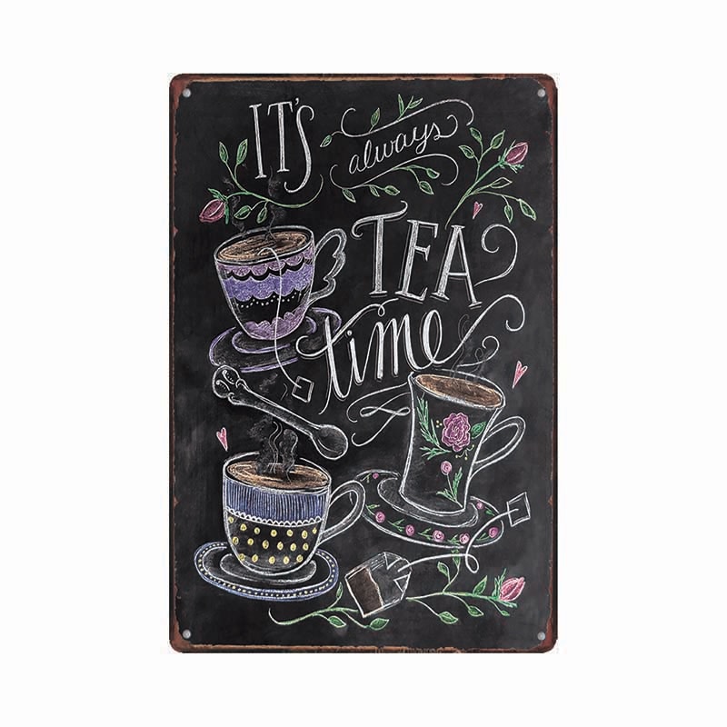Tea Time Tin Sign Wall Art Decor Poster Cafe Iron Plate Vintage Tea ...