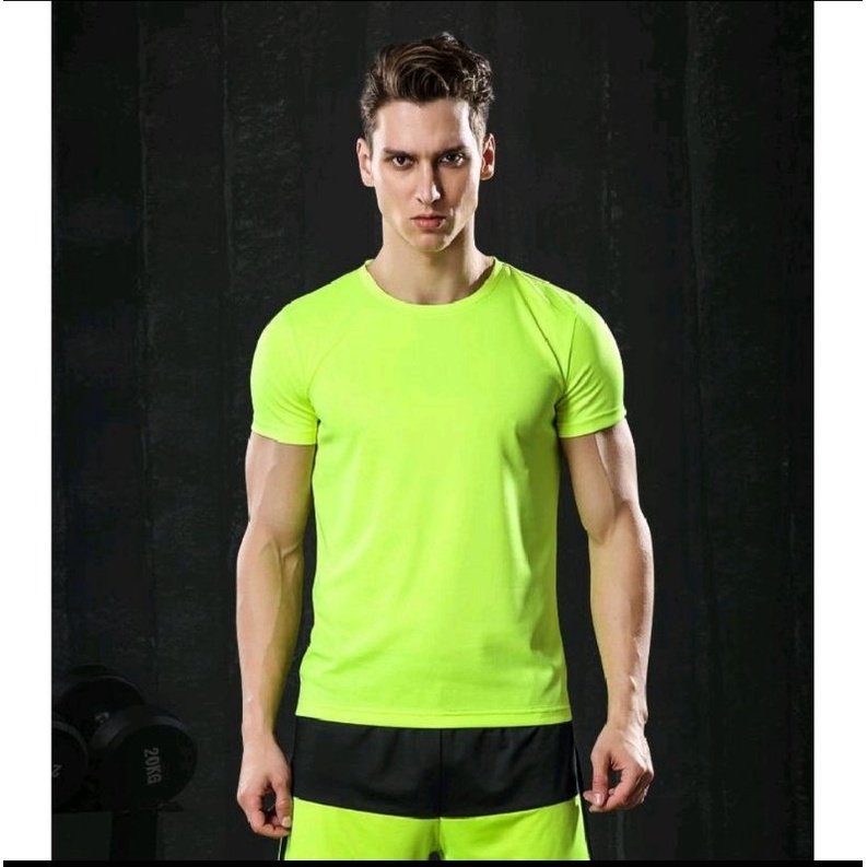 NEON YELLOW Active/Dri-fit T-shirt Unisex Round Neck Athletic American ...