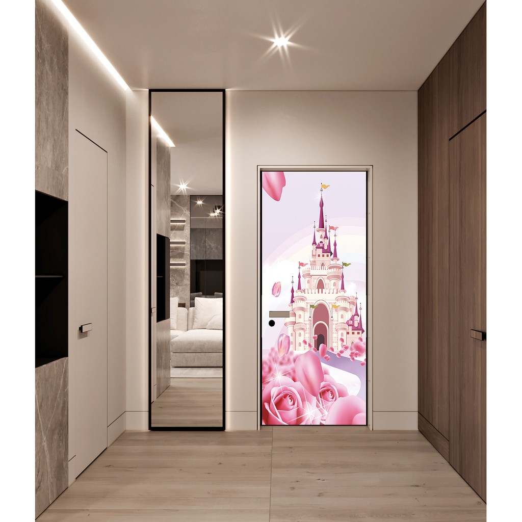Custom 3D Pink Princess Cartoon Castle Self-Adhesive Bedroom Door ...