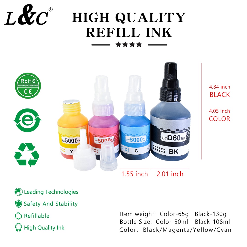 L&C 1Bottle BTD60 BK Ink Refill Brother BTD60 Ink Black 108ML Ink For ...