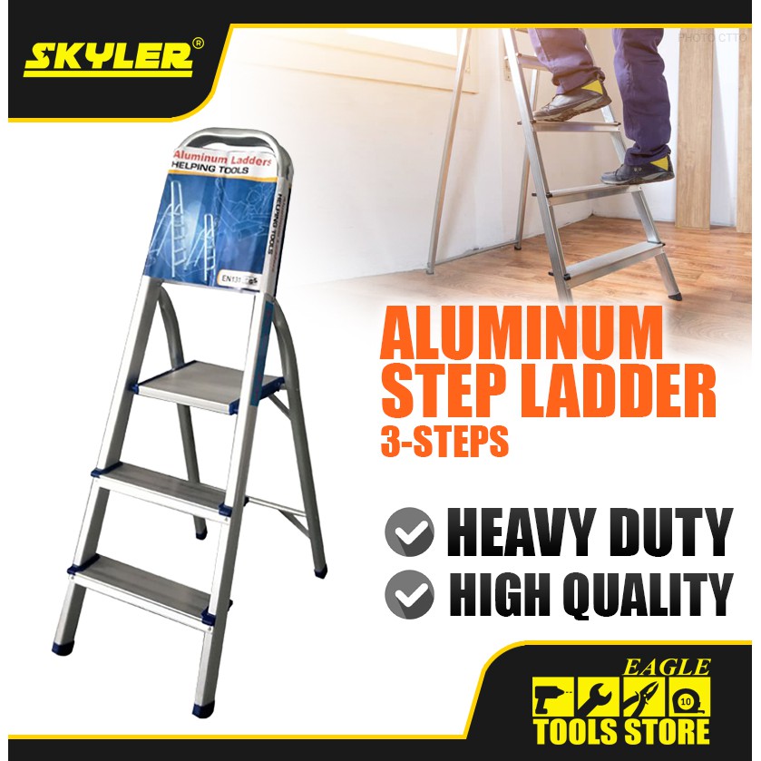 Heavy Duty Aluminum Step Ladder with Handrail 3 Steps SKYLER LADDER ...