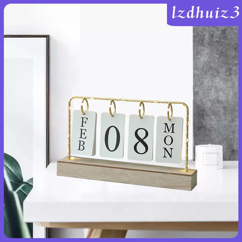 Flip Wooden Perpetual Metal Calendar for Home Decor Monthly Weekly Year ...