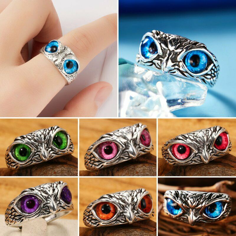 925 Sliver Eye Owl Animal Rings Finger Adjustable Knuckle Women Men ...