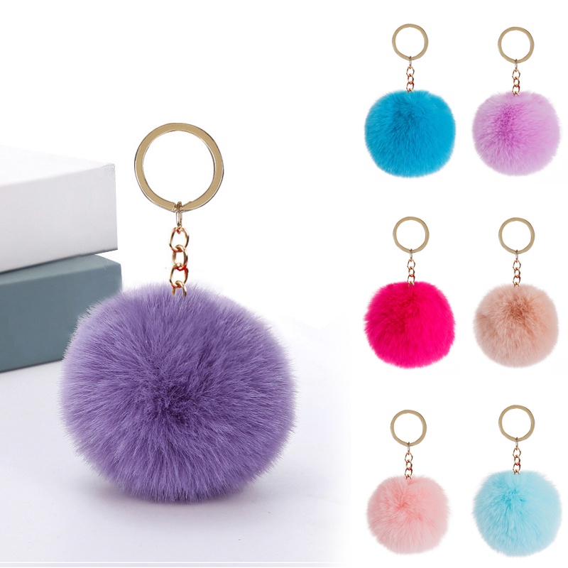 Fluffy Fur Pom Pom Keychain Soft Faux Rabbit Fur Ball Car Keyring ...
