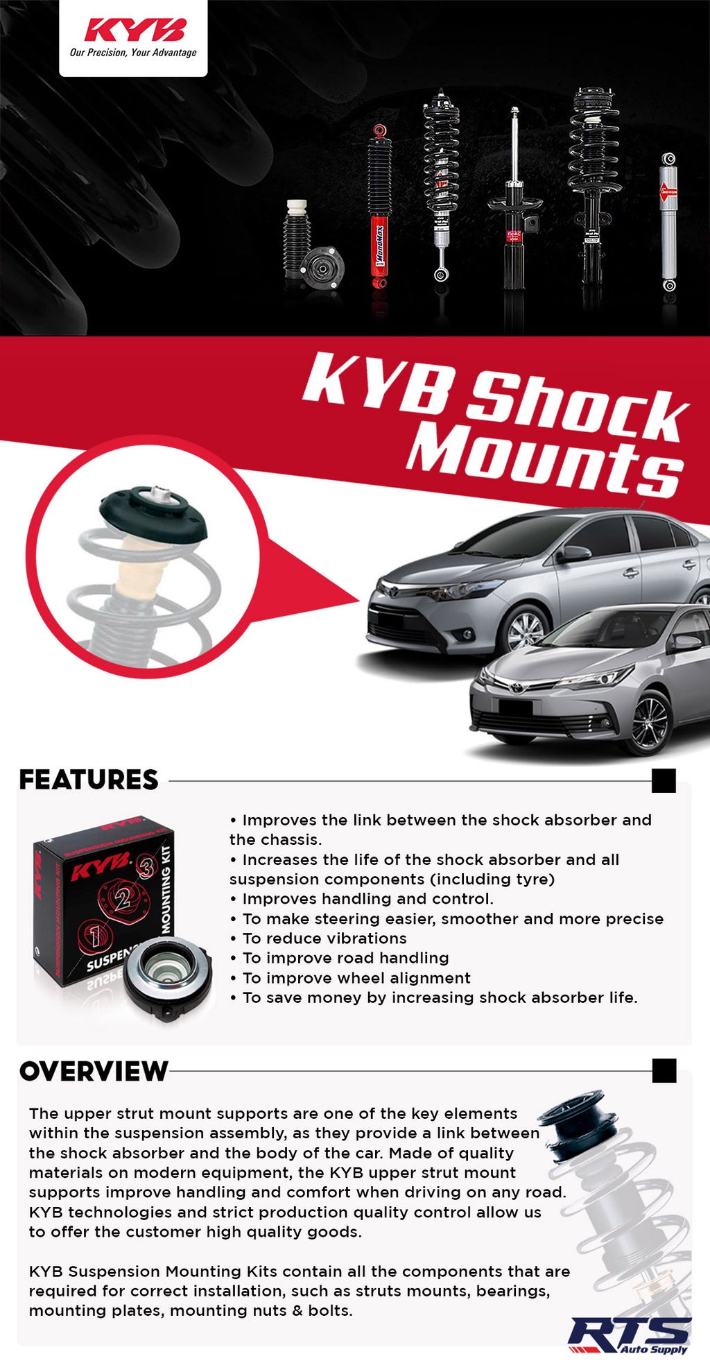 KYB Front Shock Mounting Toyota Vios 2008 - 2012 Gen 2 Batman with ...