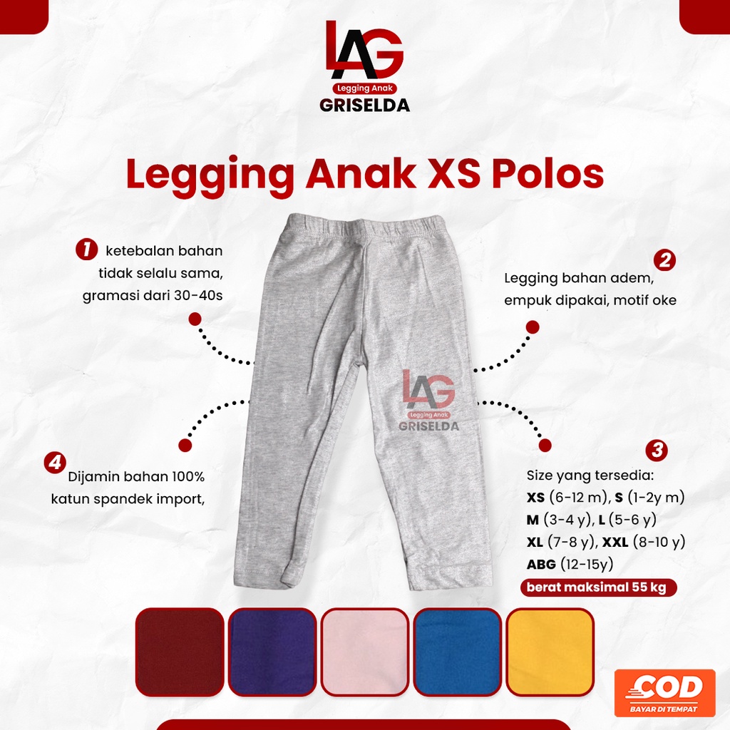 Griselda Plain Children's Leggings Age 1 Year 3 6 12 Months Premium ...