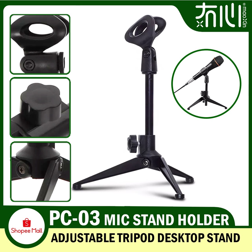 PC-03 Adjustable Desk Microphone Stand Tripod Mic Holder Desktop (Black ...