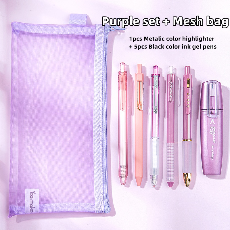 Penlab 6pcs Starry Star Pens Mesh Pencil Bag Set Metallic Color ...