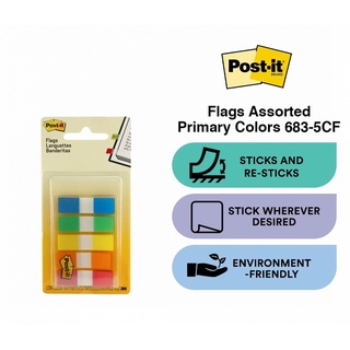 3M Post-it Flags Assorted Primary Colors, 100 Flags, .47INx1.7IN 683 ...