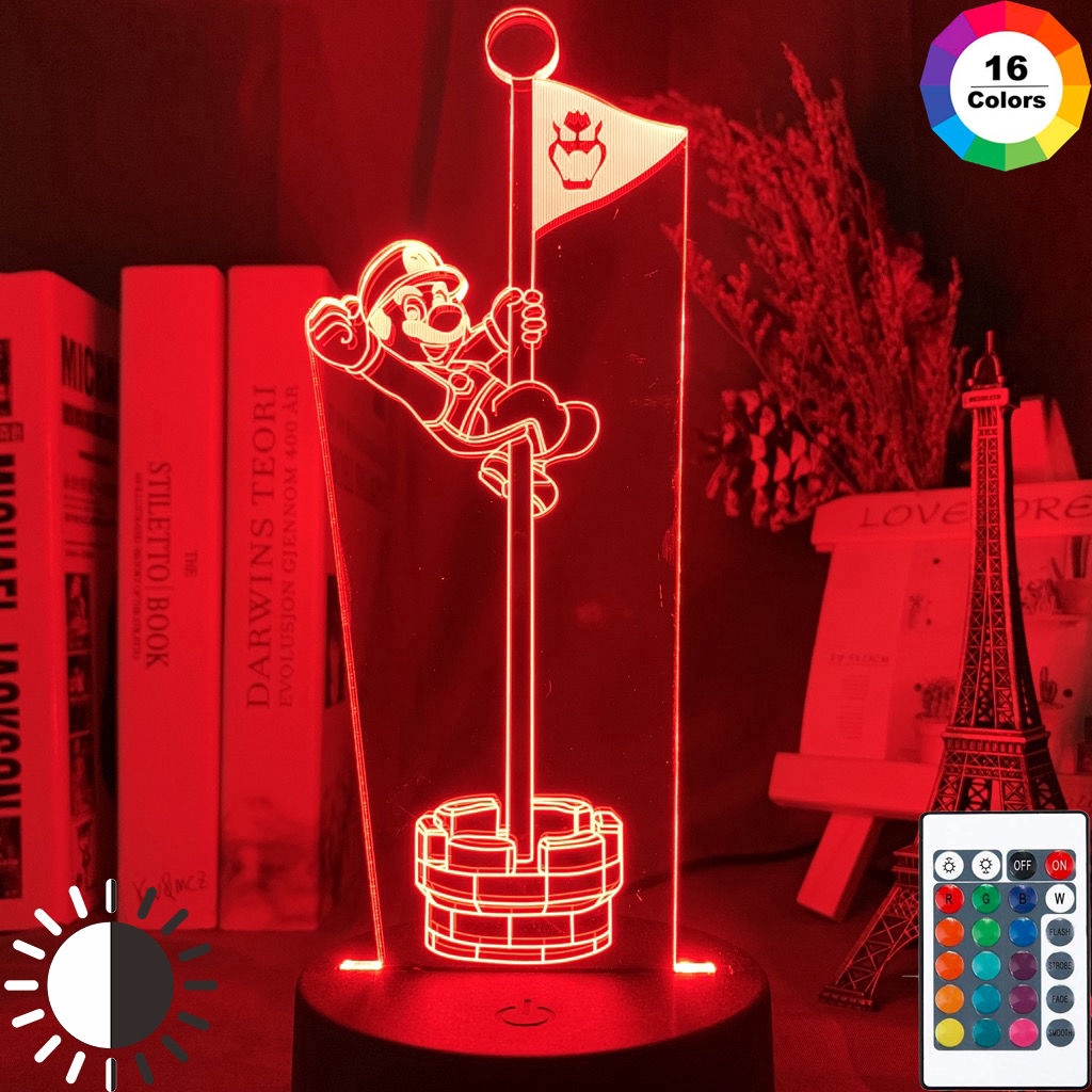 Game Super Mario Bros Flag Led 3D Night Light for Home Decoration Kids ...