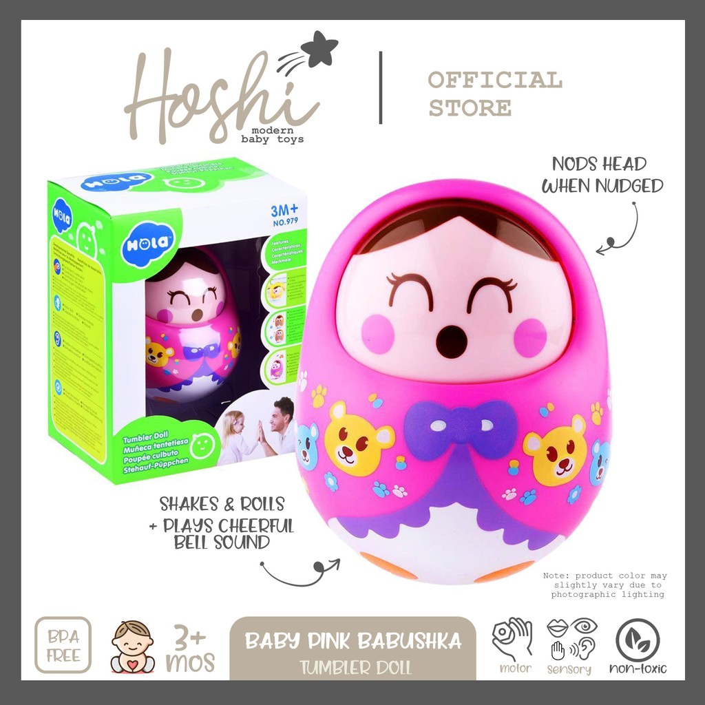 Hoshi Baby x Hola Toy Baby Pink Babushka Interactive Tumbler Doll Toy ...