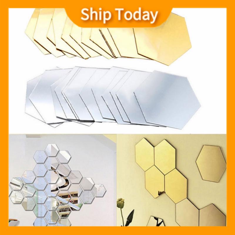 Hexagonal Mirror Sticker Self-adhesive Mirror Acrylic Sticker Living ...