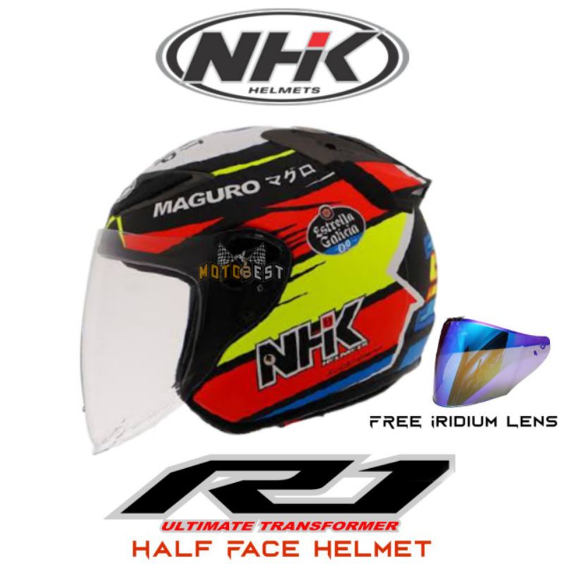 NHK R1 MotoGp Half Face Helmet + Free Rainbow Visor ko | Shopee Philippines