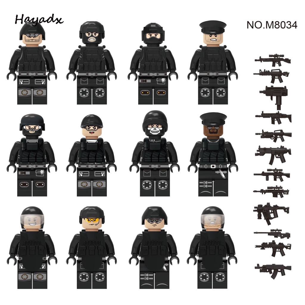 12pcs Set Black SWAT Minifigure Building Block Fit Lego for Kids ...