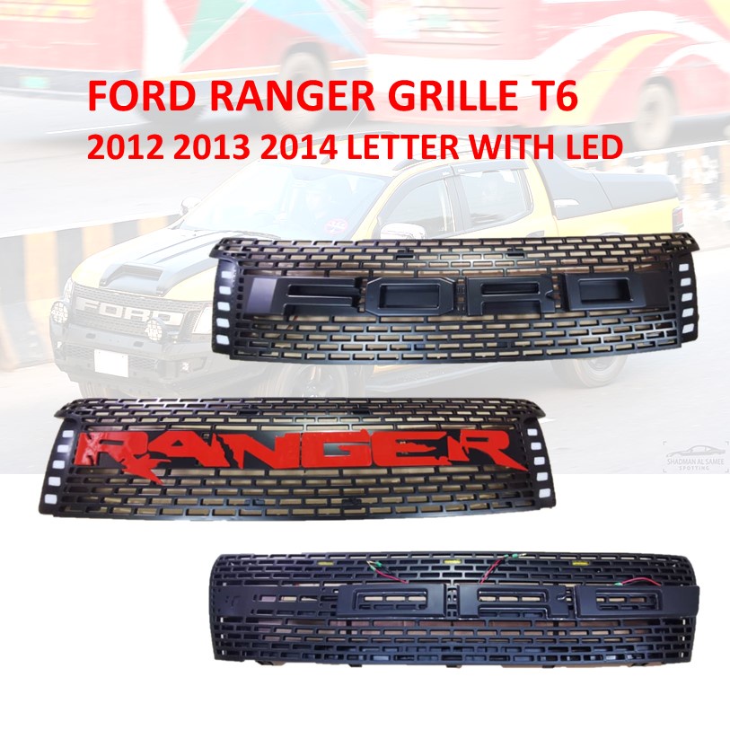 Ford Ranger T6 Front Grill LED Red Black Logo 2012 2013 2014 Grill ...