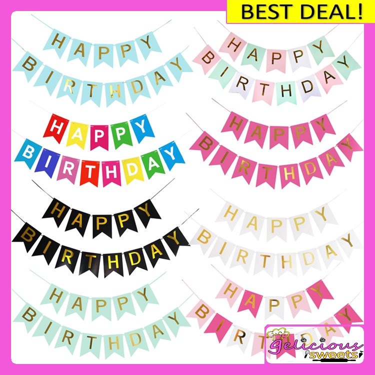 Happy Birthday Banner Banderitas Flag Party Favors Needs Decor | Shopee ...