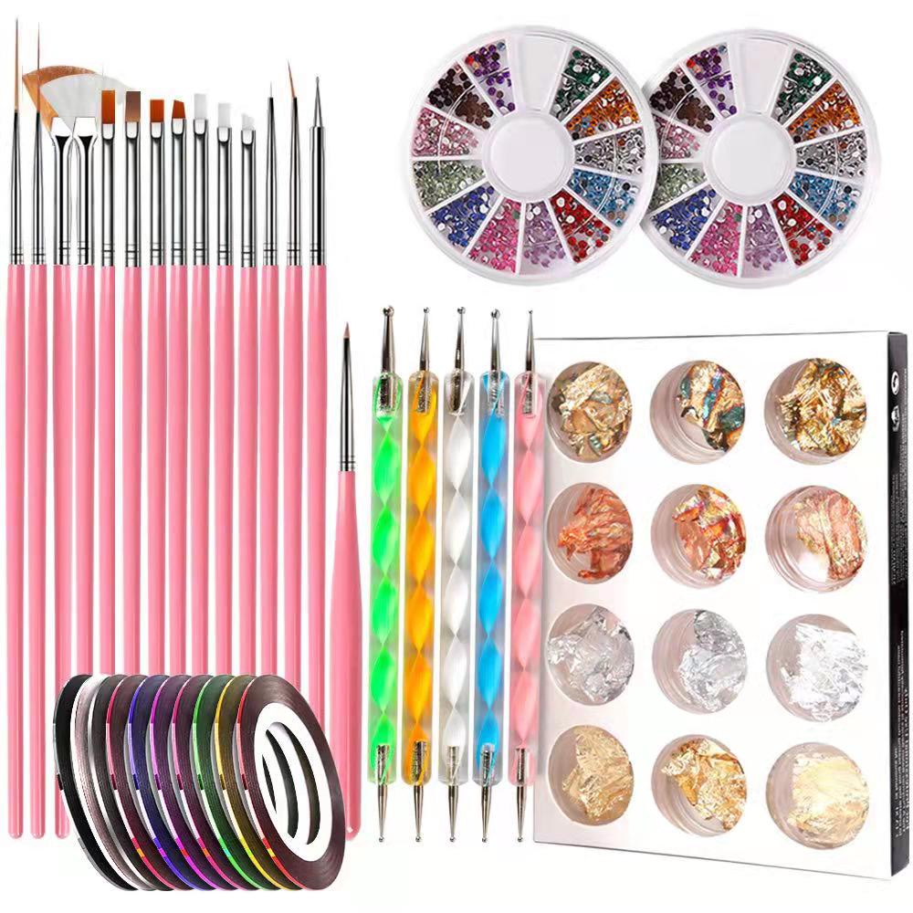 33pcs Nail Art Tool Set Metallic Thread Round Box Jewelry Point Drill ...