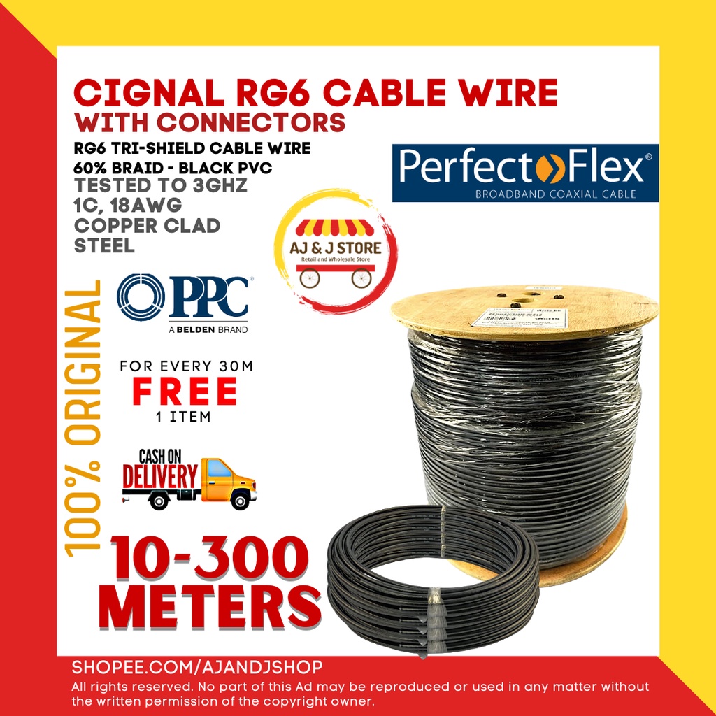 PERFECT FLEX RG6 CABLE WIRE WITH CONNECTOR (10 METERS TO 300 METERS ...