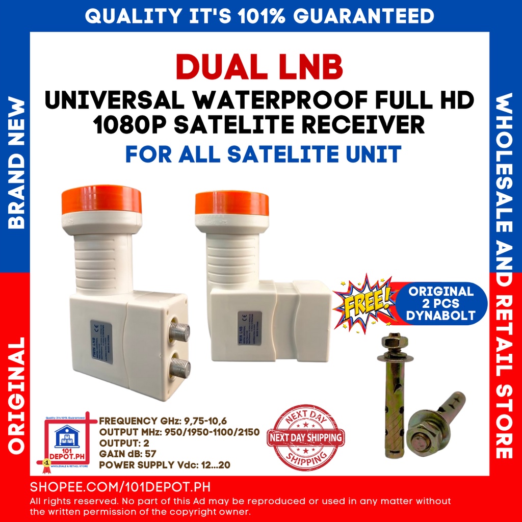 DUAL / TWIN LNB FOR ALL SATELITE RECEIVER + FREE DYNABOLT | Shopee ...