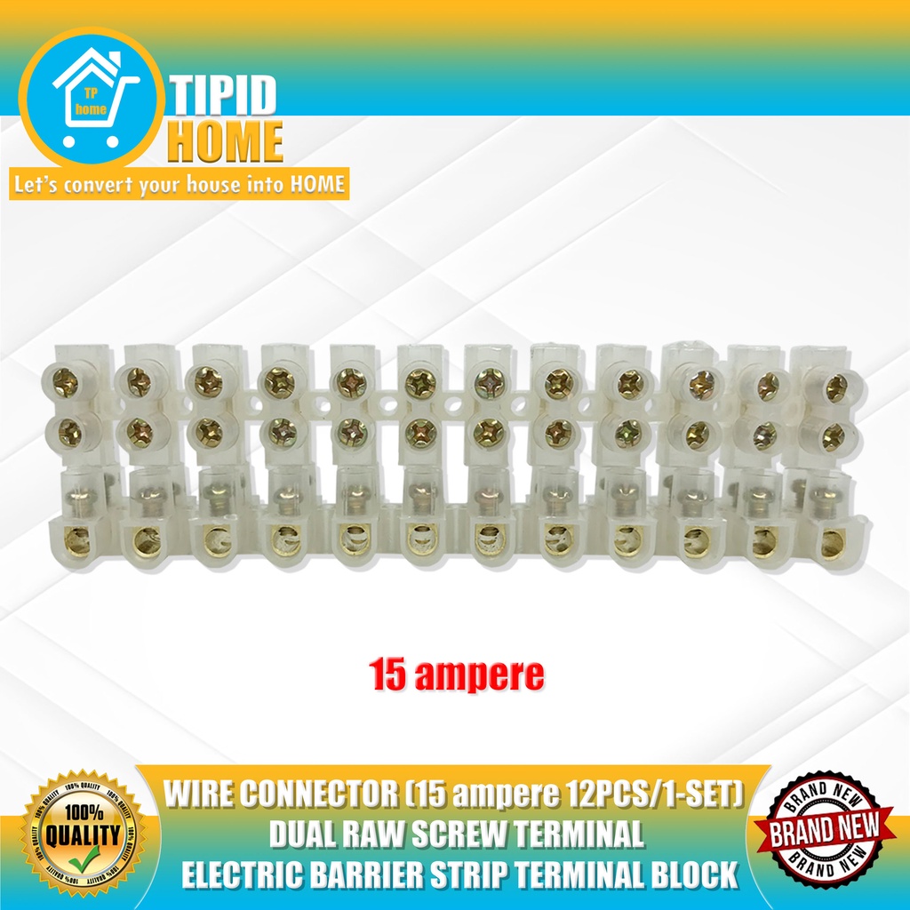 WIRE CONNECTOR (15 ampere 12PCS/1-SET) DUAL RAW SCREW TERMINAL ELECTRIC ...