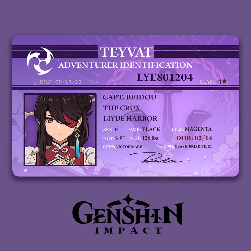 BEEP Genshin Impact Adventurer Identification ID Card Liyue Characters ...