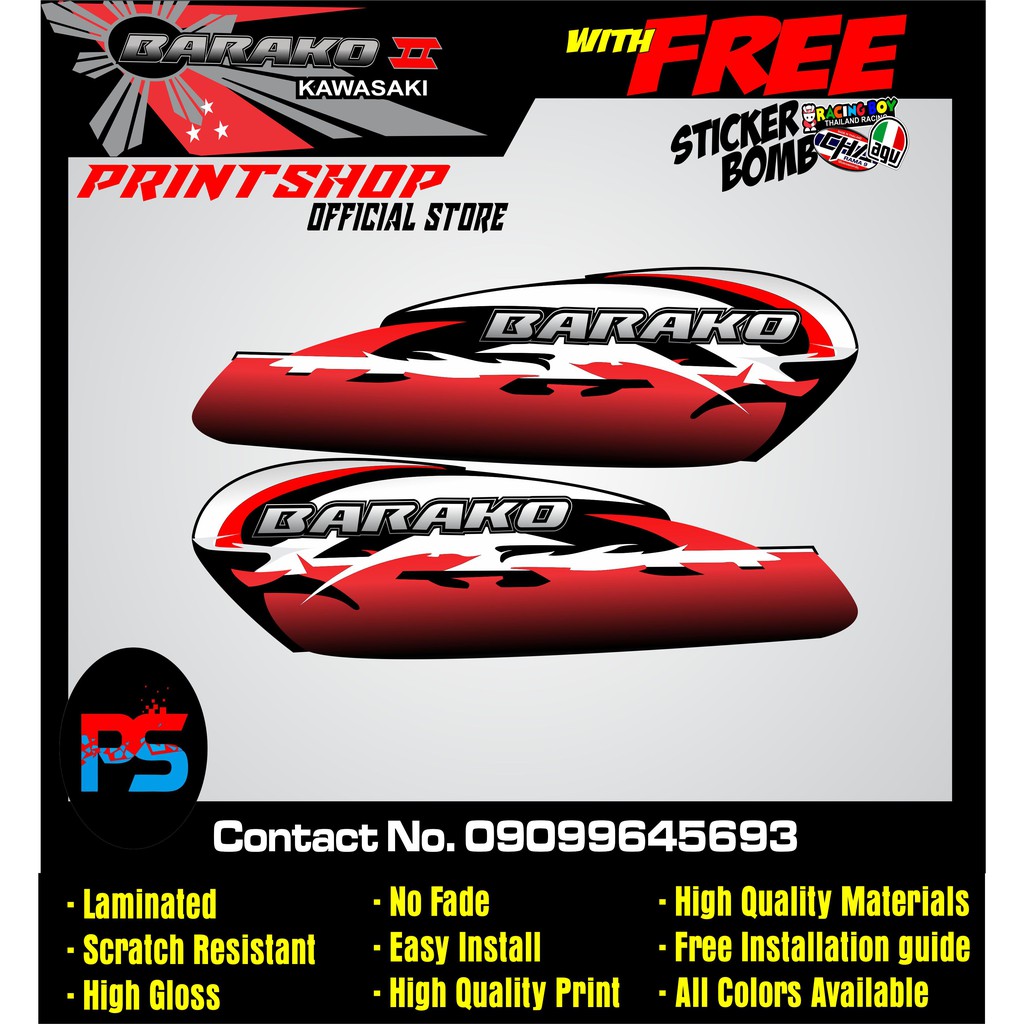 BARAKO 175 KAWASAKI GAS TANK STOCK STICKER DECALS DURABLE AND HIGH ...