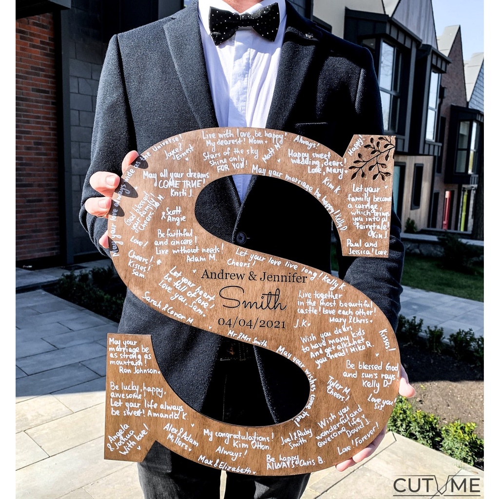 CutMe Wedding Letter Guest Book Wooden Sign First Alphabet Of ...