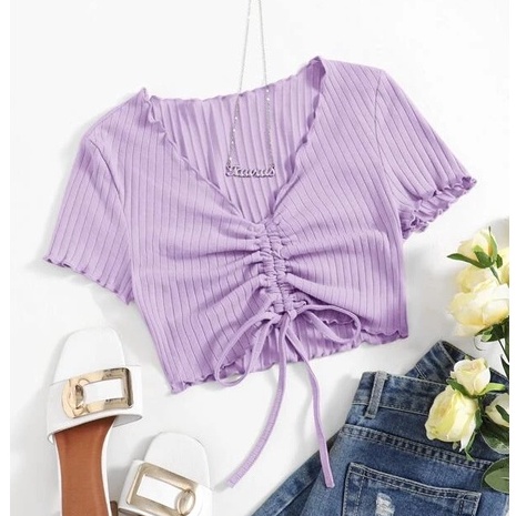 SS Emma Tops Cotton Knit Tie Crop Top Korean Fashion Women Blouse Short ...