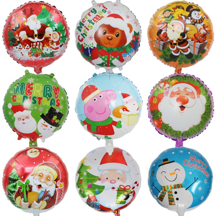 18 Inch Merry Christmas Round Aluminum Film Balloon Snowman Santa Claus ...