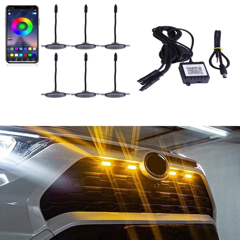 6in1 12V LED Grille Light Kit Amber Front Light Universal Car Mid-grid ...