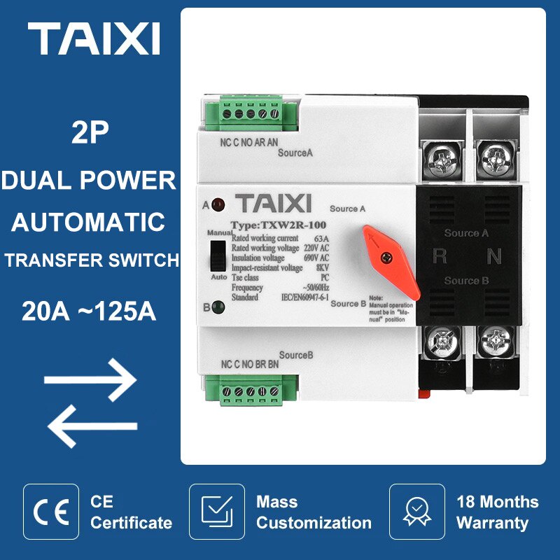 Din Rail ATS Dual Power Automatic Transfer Switch AC230V 400V 2P 3P 4P MCB Breaker Use in Solar ...