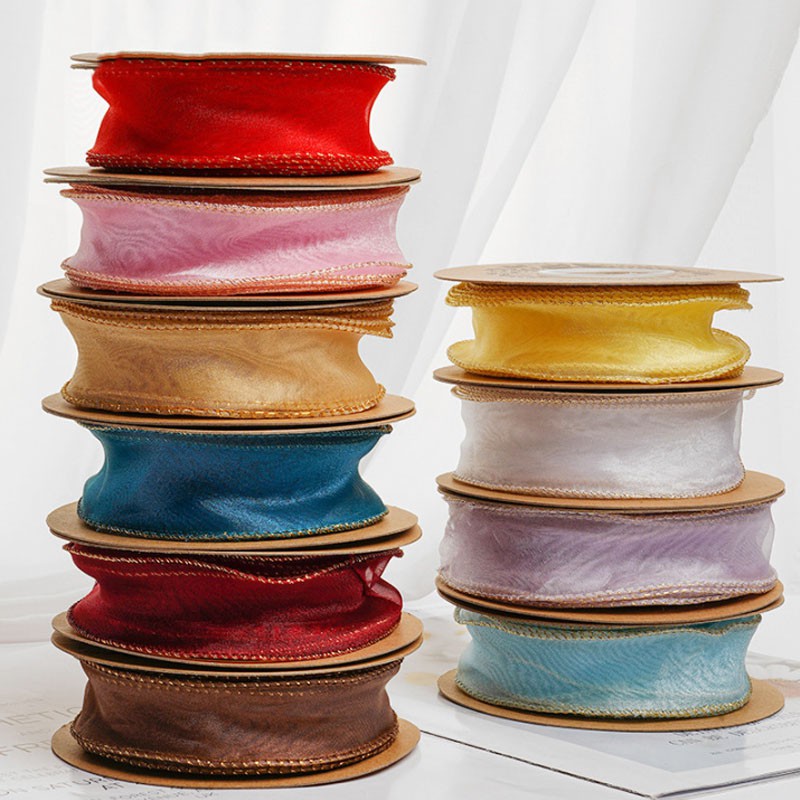 9m Wave Silk Korean Style Gold Edge Organza Ribbon Gift Wrapping ...