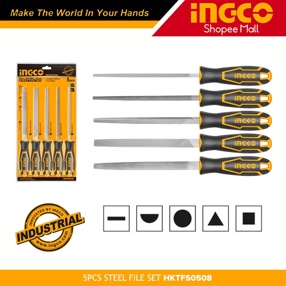Ingco HKTFS0508 5pcs Industrial Steel File Set T12 Steel 8" (200mm) IHT ...