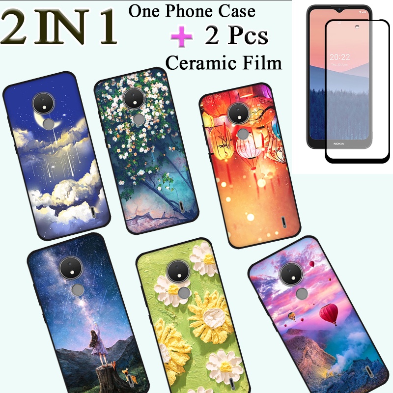 2 IN 1 Nokia C21 Painted Pattern Slim Soft Silicone Cartoon Case With ...