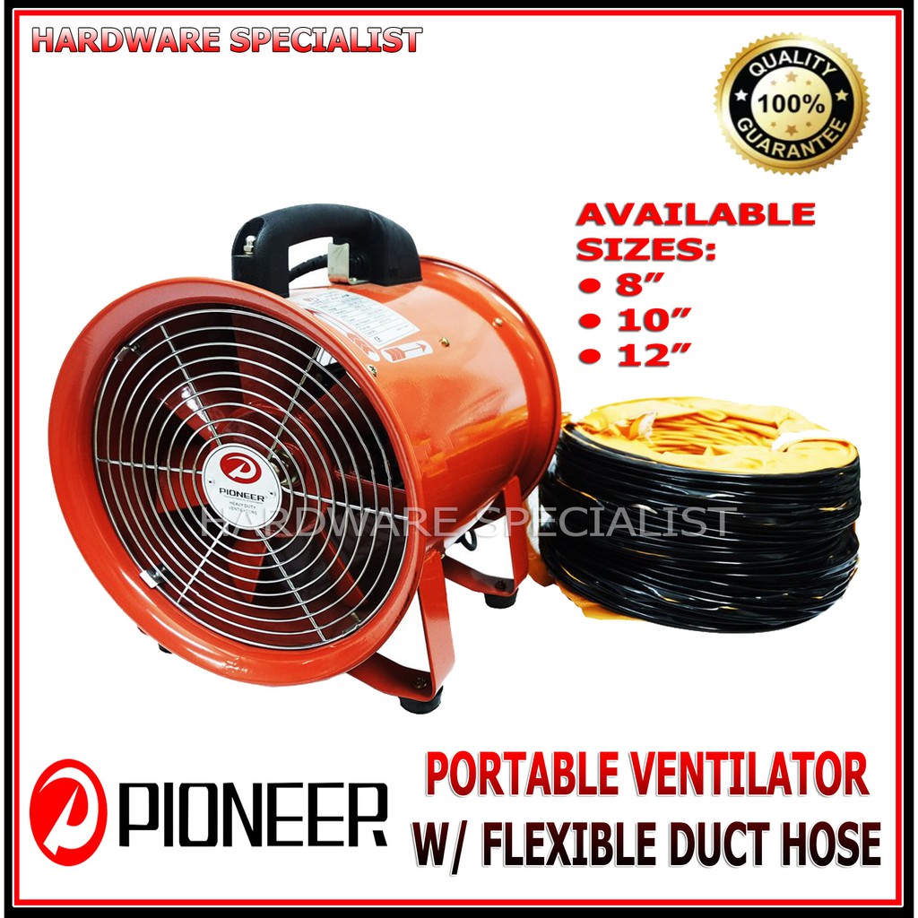 Portable Blower Ventilator Pioneer with Flexible Duct Hose size 8, 10 ...