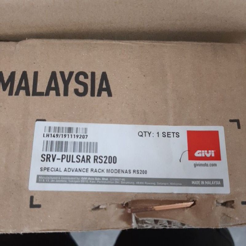 GIVI HEAVYDUTY MONORACK FOR MODENAS RS200/NS200/NS160/DOMINAR 400 ...