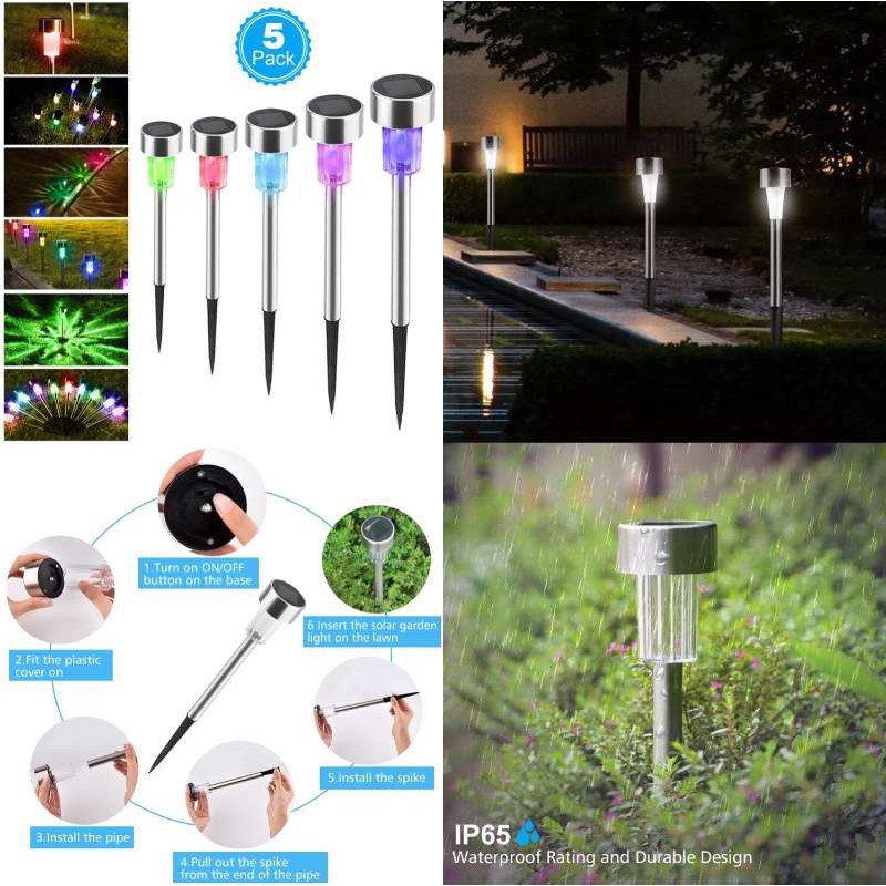 5pcs LED Solar Lawn Light For Garden Decor Outdoor Waterproof IP65 ...