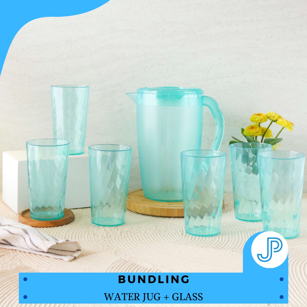 Water Jug Complete Set With 6in1 Glass/Water Jug+Crystal Clear Plastic ...